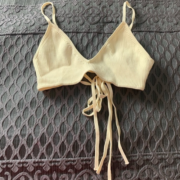 Zara | Tops | Zara Ribbed Knitted Cropped Top Bra Brallet Tie Back ...